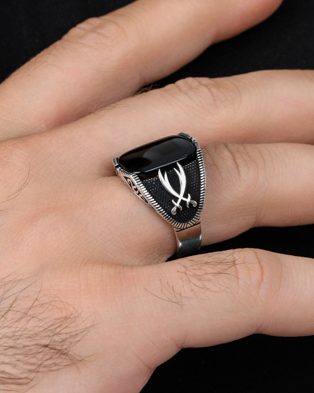 Çift Kılıç Motifli Erkek Yüzük (PS-004) – Zirve Gümüş