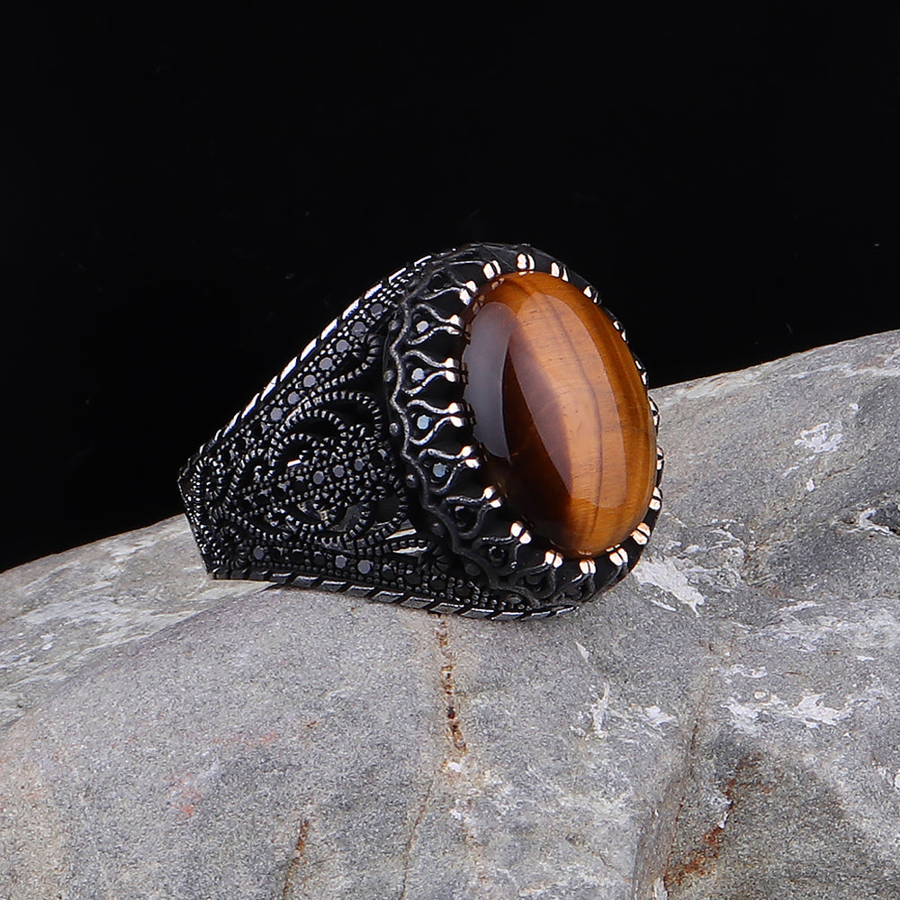 Kaplangözü Taşlı Erkek Yüzük (YY-012) – Zirve Gümüş